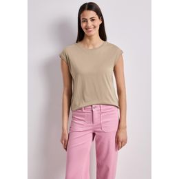 Street One Damen T-Shirt, beige, Gr. 40, unifarben, Web, 50% Baumwolle, 50% Modal, Shirts, mit U-Boot-Ausschnitt