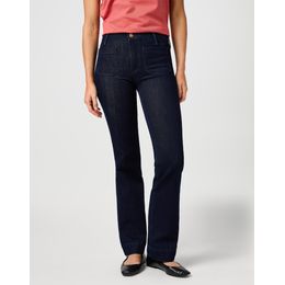 Wrangler Damen Bootcut-Jeans "Flare", blau, Gr. 28, Denim/Jeans, Obermaterial: 70% Baumwolle, 29% Polyester, 1% Elasthan, Jeans, im Retro-Design mit