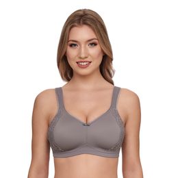SuSa Damen Minimizer-BH "London", Gr. 100, grau, Obermaterial: 76% Polyamid, 24% Elasthan, BHs, vorgeformte Cups, Spitze, blickdicht, elastisch