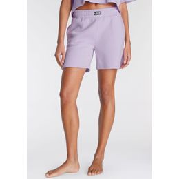 Lascana Damen Sweathose, Gr. 40, lila, Sweatware, Obermaterial: 60% Baumwolle, 40% Polyester, unifarben, Basic, Hosen, mit geripptem Hosenbund,