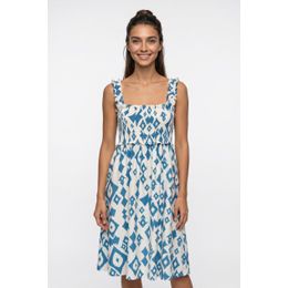Only Damen Druckkleid "ONLLUMIRA S/L LONG SMOCK DRESS WVN EX"cloud dancer aop:midnight, Gr. M, bedruckt, Web, Obermaterial: 90% Viskose, 10% Nylon,