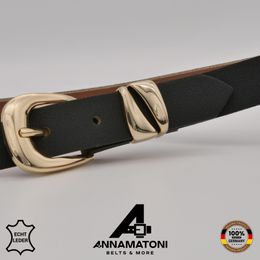 AnnaMatoni Damen Lederg&uuml;rtel "AnnaMatoni AnnaMatoni Damen Lederg&uuml;rtel 2,5 cm breit mit"schwarz 790, Gr. 80, 100% Leder, G&uuml;rtel
