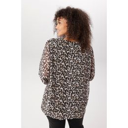 ANISTON PLUS Damen Schlupfblusenatur, beige, schwarz, Gr. 48, gemustert, Chiffon, Obermaterial: 100% Polyester. Futter: 95% Viskose, 5% Elasthan,