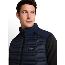 Tom Tailor Herren Steppweste, blau, Gr. XL, unifarben mit Farbeinsatz, Steppware, Obermaterial: 100% Polyester. Futter: 100% Polyester, Westen, mit