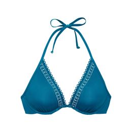 s.Oliver Damen B&uuml;gel-Bikini-Top "Aiko", blau, Basic, Gr. 36, Microfaser, Microfaser, Polyamid, Bikini-Oberteile, mit H&auml;keloptik