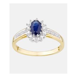Diamant L'&eacute;ternel Cluster-Ring aus 375 Gelbgold mit Diamant mit Saphir | Gr.: 60