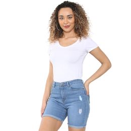Enzo | Womens Ripped Denim Shorts - Hellblau