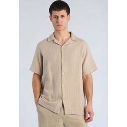 LINDBERGH Herren Kurzarmhemd "Freizeithemd (Kurzarm) Regular Box Fit", beige, Gr. XL, Obermaterial: 100% Baumwolle, Hemden