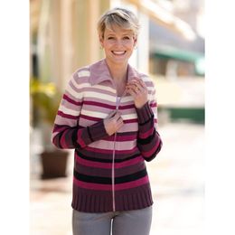 Sieh an! Strickjacke in ecru-aubergine-geringelt | Gr.: 52