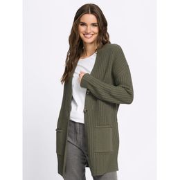 Sieh an! Long-Strickjacke in khaki | Gr.: 56