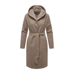 Marikoo Damen Kurzmantel "Kailii", grau, Gr. XL, 90% Polyester, 10% Viskose, M&auml;ntel, Eleganter Wickel Mantel mit Tailleng&uuml;rtel und Oversized Hood