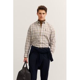 Bugatti Herren Langarmhemd "Modern Fit", beige, Gr. XL, kariert, 100% Baumwolle, Hemden, kariert mit Brusttasche & Easy-Care