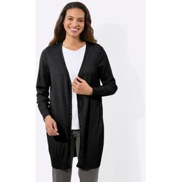 Casual Looks Damen Longstrickjacke, schwarz, Gr. 52, unifarben, 100% Baumwolle, Strickjacken