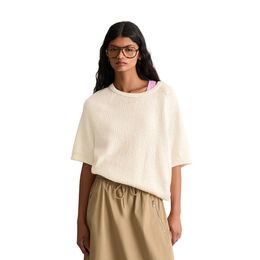 Marc O'Polo Damen Kurzarmpullover, beige, Gr. M, MARC O'POLO DENIM, Strick, Obermaterial: 100% Baumwolle, Pullover, regular aus Cotton Slub Garn