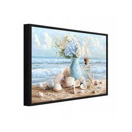 WALLARENA Bild mit Rahmen Blumen in einer Vase in Blau | Gr.: 60 x 40 cm