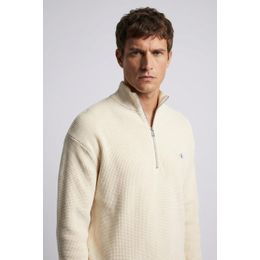 Herren Strickpullover, beige, Gr. M, Calvin Klein Jeans, unifarben, Rippstrick, Obermaterial: 100% Baumwolle, Pullover, Troyerkragen mit