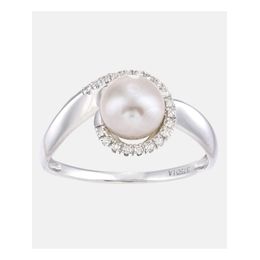 Diamant L'&eacute;ternel Ring aus 375 Wei&szlig;gold mit 0.08 Karat Diamant mit Perle | Gr.: 58