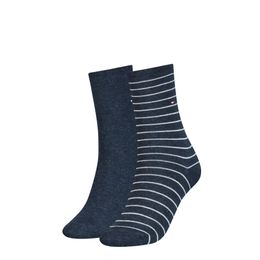 Tommy Hilfiger Damen Socken "TH WOMEN SOCK 2P SMALL STRIPE", Gr. 39, blau, Baumwollmischung, Socken, mit schmalem Rippenb&uuml;ndchen, meliert, gestreift
