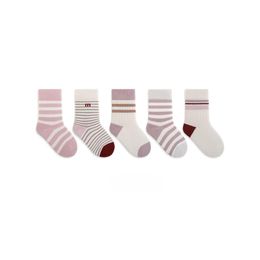MUNADUNA 5er-Pack Kindersocken mit Streifen in Rosa-Lila | Gr.: 17-18