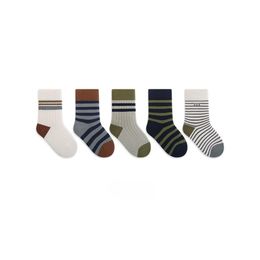 MUNADUNA 5er-Pack Kindersocken mit Streifen in Blau-Braun | Gr.: 25-27