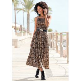 Buffalo Damen Midikleid "mit gesmoktem Oberteil und Animalprint", bunt, Gr. 38, bedruckt, Jersey, Obermaterial: 100% Viskose, Kleider, feminines