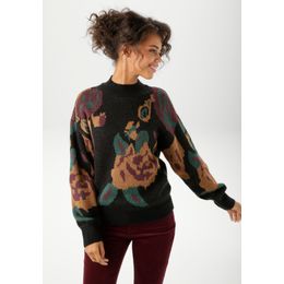 Aniston CASUAL Damen Strickpullover, rot, Gr. 42, Jacquardmuster, gebl&uuml;mt, gemustert, Strick, Obermaterial: 100% Polyacryl, Pullover, mit