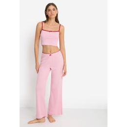 LSCN BY LASCANA Damen Pyjama, Gr. 44, rosa, Jersey, Obermaterial: 100% Baumwolle, Homewear-Sets, mit Kontrast-H&auml;kelkanten