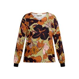 Cartoon Oversize-Bluse mit Rippb&uuml;ndchen in Brown/Green | Gr.: 42