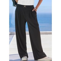 Lascana Damen Schlupfhose "aus b&uuml;gelfreier Ware mit weitem Bein", blau, Gr. 36, unifarben, Cr&ecirc;pe, Obermaterial: 95% Polyester, 5% Elasthan, Hosen,