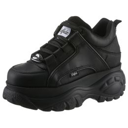 Buffalo Damen Sneaker, Gr. 40, schwarz, Leder, Schuhe, Freizeitschuh, Ugly-Sneaker, Schn&uuml;rschuh mit MemoryFoam-Innensohle