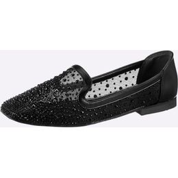 Heine Damen Slipper, Gr. 39, schwarz, Textil, Schuhe