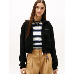 Tommy Jeans Damen Strickjacke "TJW COZY SCRIPT CARDIGAN", schwarz, Gr. S, unifarben, Strick, Obermaterial: 90% Polyester, 9% Polyamid, 1% Elasthan,