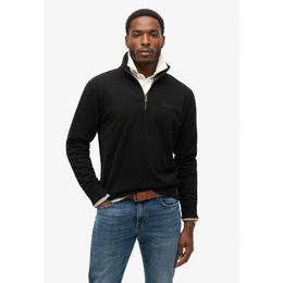 Superdry Herren Sweatshirt "ESSENTIAL LOGO HENLEY", schwarz, Gr. M, unifarben, angeraute Sweatware, Obermaterial: 70% Baumwolle, 30% Polyester,