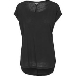 Urban Classics Damen Kurzarmshirt "Urban Classics Damen Ladies Long Back Shaped Slub Tee", schwarz, Gr. XS, unifarben, 100% Baumwolle, Shirts