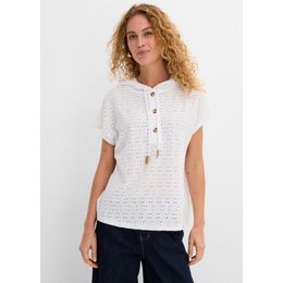 bonprix Damen Henleyshirt, wei&szlig;, Gr. 36, Obermaterial: 98% Polyester, 2% Elasthan, Shirts, lockerer Schnitt, Oversize-Passform, mit Kapuze,