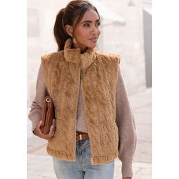 Lascana Damen Wendeweste, braun, Gr. 40, unifarben, Web, Obermaterial: 100% Polyester, Westen, wendbare Steppweste mit flauschigem Fellimitat