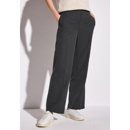 Street One Damen Stoffhose, grau, Gr. 46, unifarben, Stoff, 88% Polyester, 12% Elasthan, Hosen, im Loose Fit