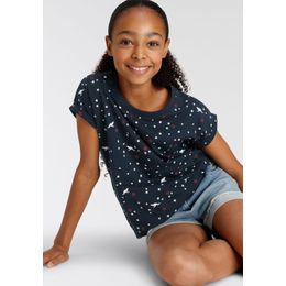 Kangaroos M&auml;dchen T-Shirt "Allover-Muster", blau, Gr. 176, gemustert, Jersey, Obermaterial: 95% Baumwolle, 5% Elasthan, Shirts, Kurzarm, bequeme