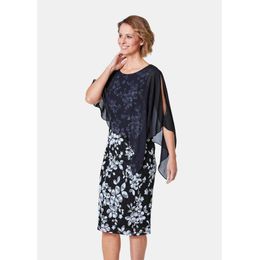 GOLDNER Chiffonkleid mit raffiniertem &Uuml;berwurf in mitternachtsblau / wei&szlig; / gebl&uuml;mt | Gr.: 48