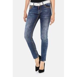 Cipo & Baxx CIPO & BAXX Damen Slim-fit-Jeans "Jeans", blau, Gr. 29, unifarben, 97% Baumwolle, 3% Elasthan, Jeans, mit trendigen Ziern&auml;hten, WD462