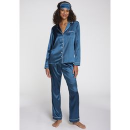 s.Oliver Damen Pyjama, Gr. 48, blau, Webqualit&auml;t;Satin, Obermaterial: 95% Polyester, 5% Elasthan, unifarben mit Farbeinsatz, Homewear-Sets, mit