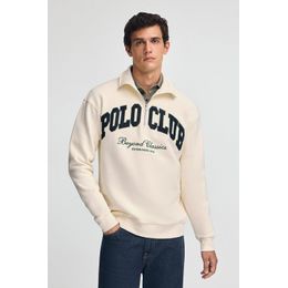 Sweatshirt ecru mit halbem Rei&szlig;verschluss und Logo Established 2012 Polo Club