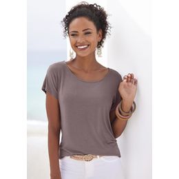 Vivance Damen Kurzarmshirt "mit Spitzeneinsatz im R&uuml;cken", grau, Gr. 40, unifarben, Single Jersey, Obermaterial: 95% Viskose (LENZING ECOVERO ), 5%