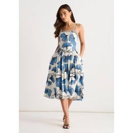 Blaues Cami-Kleid aus Leinenmischung mit Blumenmuster