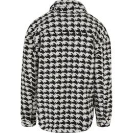 Urban Classics Damen Langmantel "Urban Classics Damen Ladies AOP Sherpa Overshirt", schwarz-wei&szlig;, Gr. L, mehrfarbig, 100% Polyester, Jacken