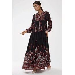 Bedrucktes Viskose-Maxi-Kleid mit langen &Auml;rmeln