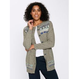 Sieh an! Long-Strickjacke in oliv-royalblau-gemustert | Gr.: 38