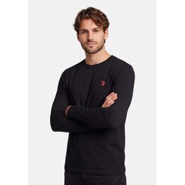 U.S. Polo Assn. Longsleeve USAaron &ndash; Herren Langarmshirt mit Logo-Stickerei in Schwarz-Rot | Gr.: XXL