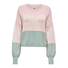 Only Pullover 'ONLLEONA' Damen Gr&ouml;&szlig;e M jade / rosa / wei&szlig;