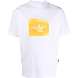 Klassisches wei&szlig;es T-Shirt mit Blatt-Logo von Palm Angels
